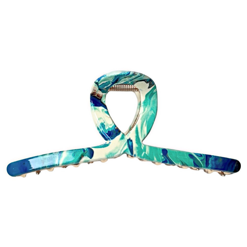 Looped Claw Clip - Teal | Large Clip, Rainbow Tortoise Print, Spring ...
